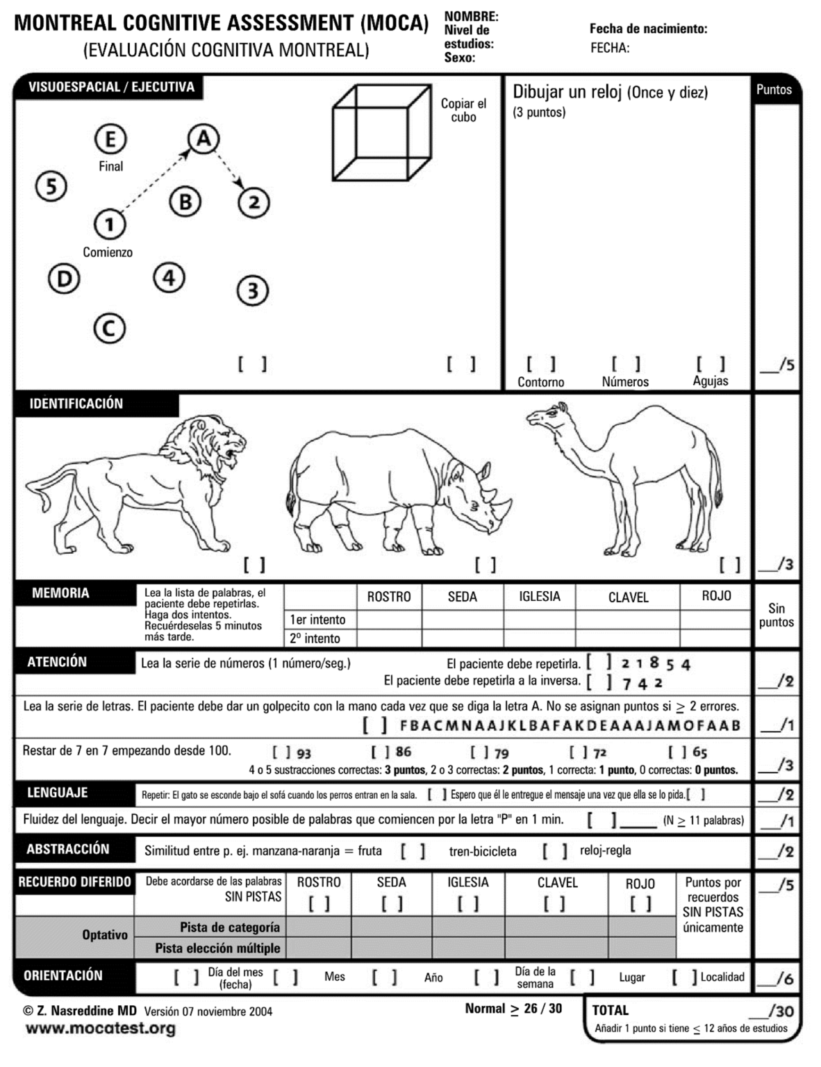 El test MoCA, una herramienta útil en el cribado de deterioro cognitivo ...
